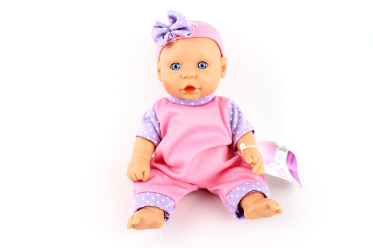 Toi-Toys - Cute Baby, Mini-Puppe, rosa, Kopfband mit Lila Schleife