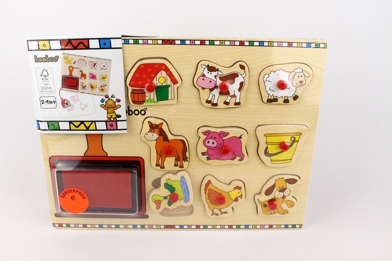 Beeboo - Holzpuzzle mit Stempelkissen, Bauernhof